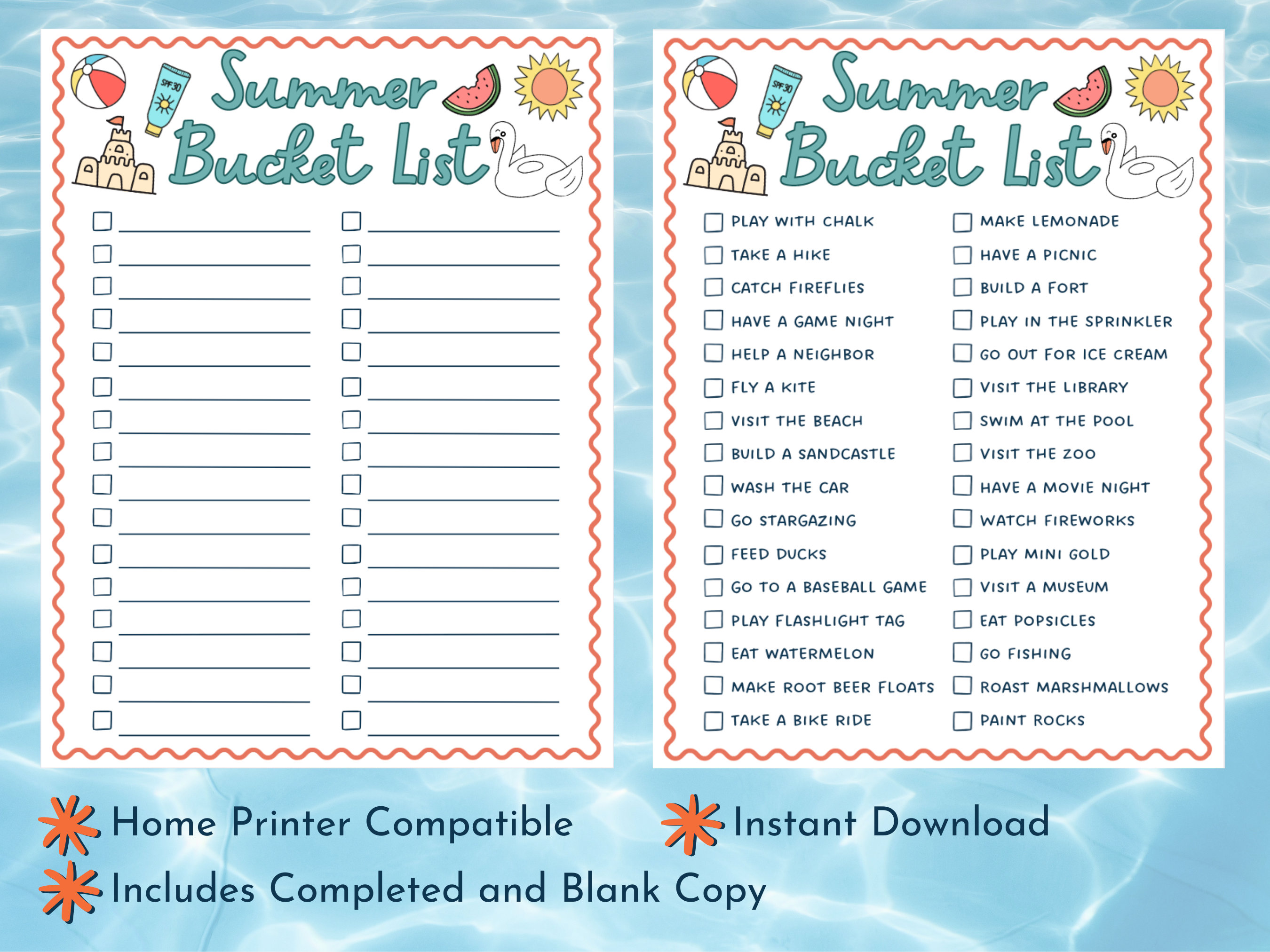Summer Bucket List Printable, Summer Activity Checklist, Summer Break ...