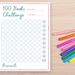 Printable Reading Challenge Tracker | 100 Book Chart | Colorful Reading ...