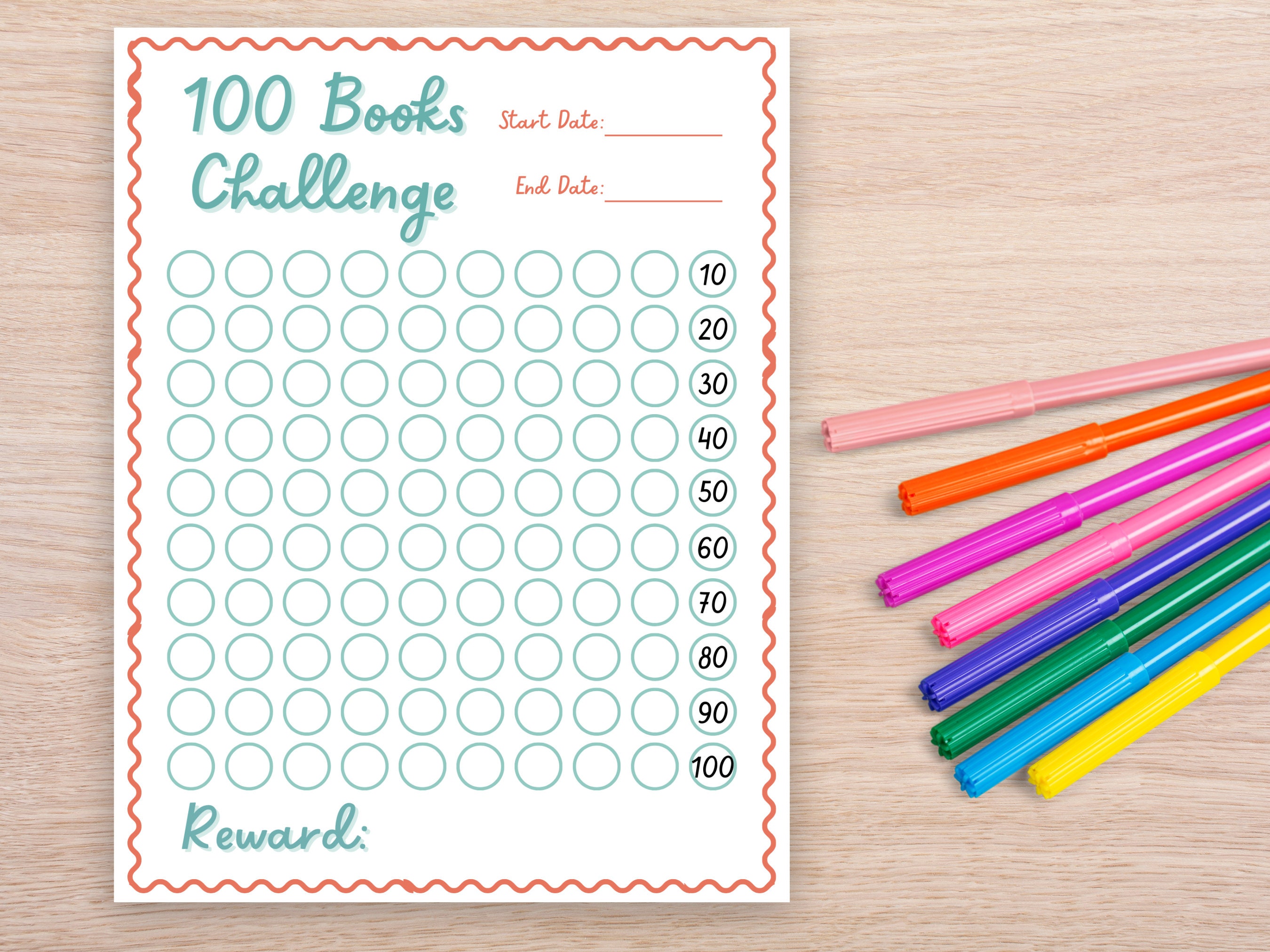 Printable Reading Challenge Tracker | 100 Book Chart | Colorful Reading ...