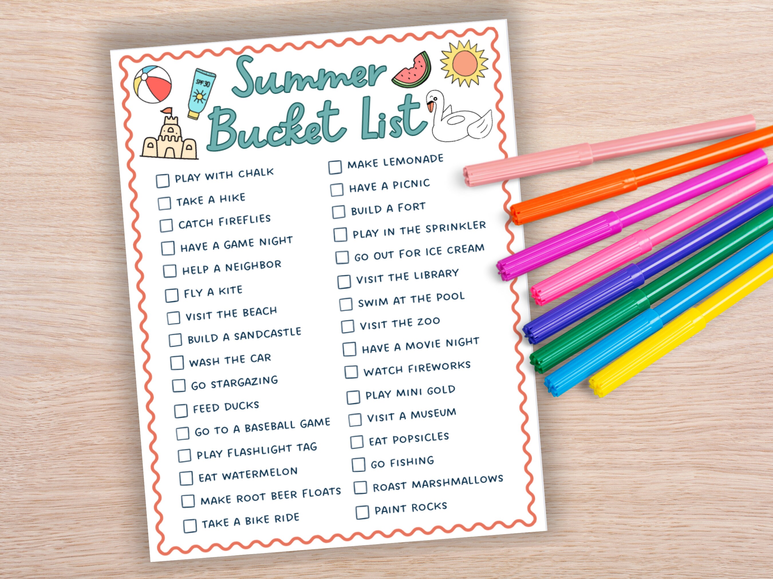 Summer Bucket List Printable, Summer Activity Checklist, Summer Break ...