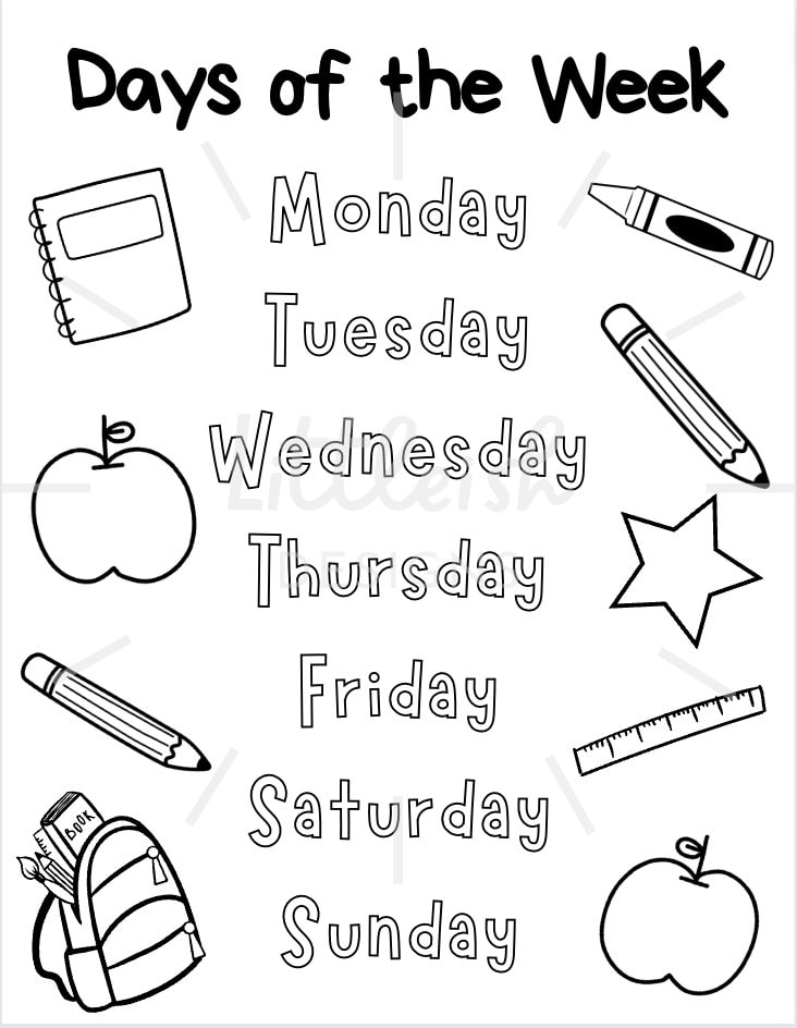 Days of the Week Printable | Instant Download Coloring Sheets | Back to ...