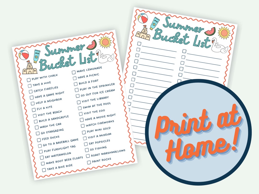 Summer Bucket List Printable, Summer Activity Checklist, Summer Break ...