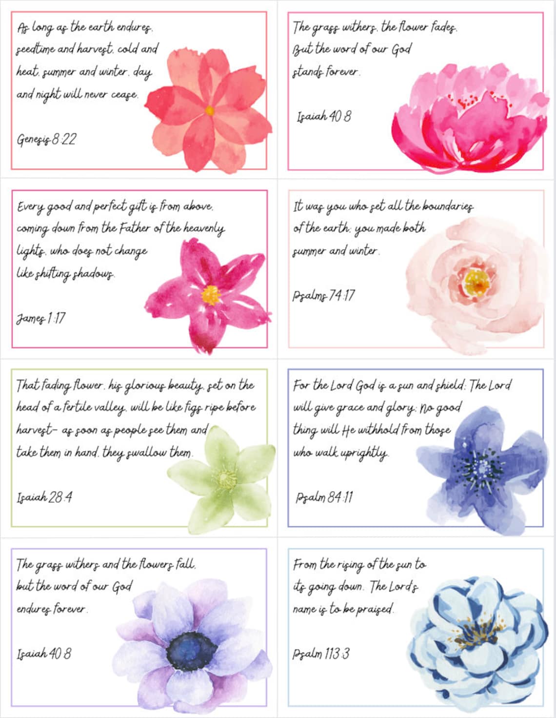 Printable Summer Scripture Cards, Memory Verses, Confirmation ...
