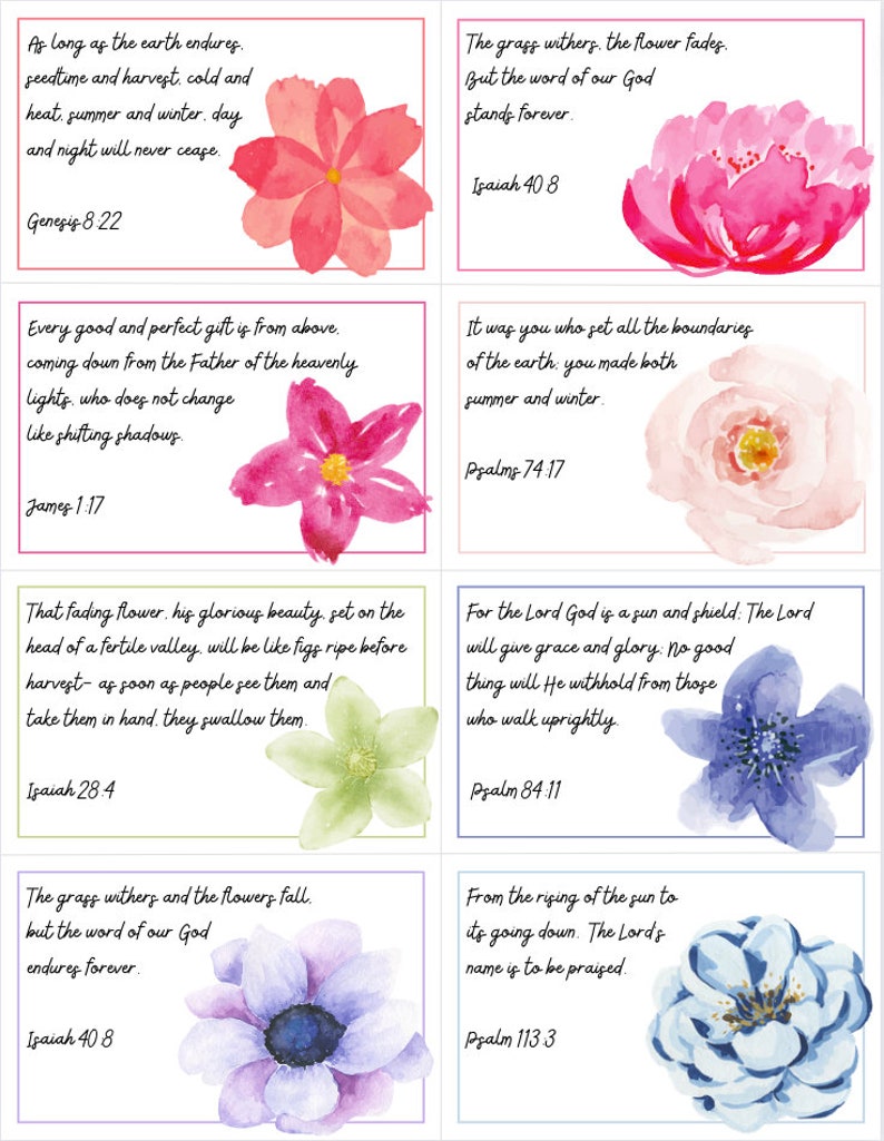 Printable Summer Scripture Cards, Memory Verses, Confirmation ...