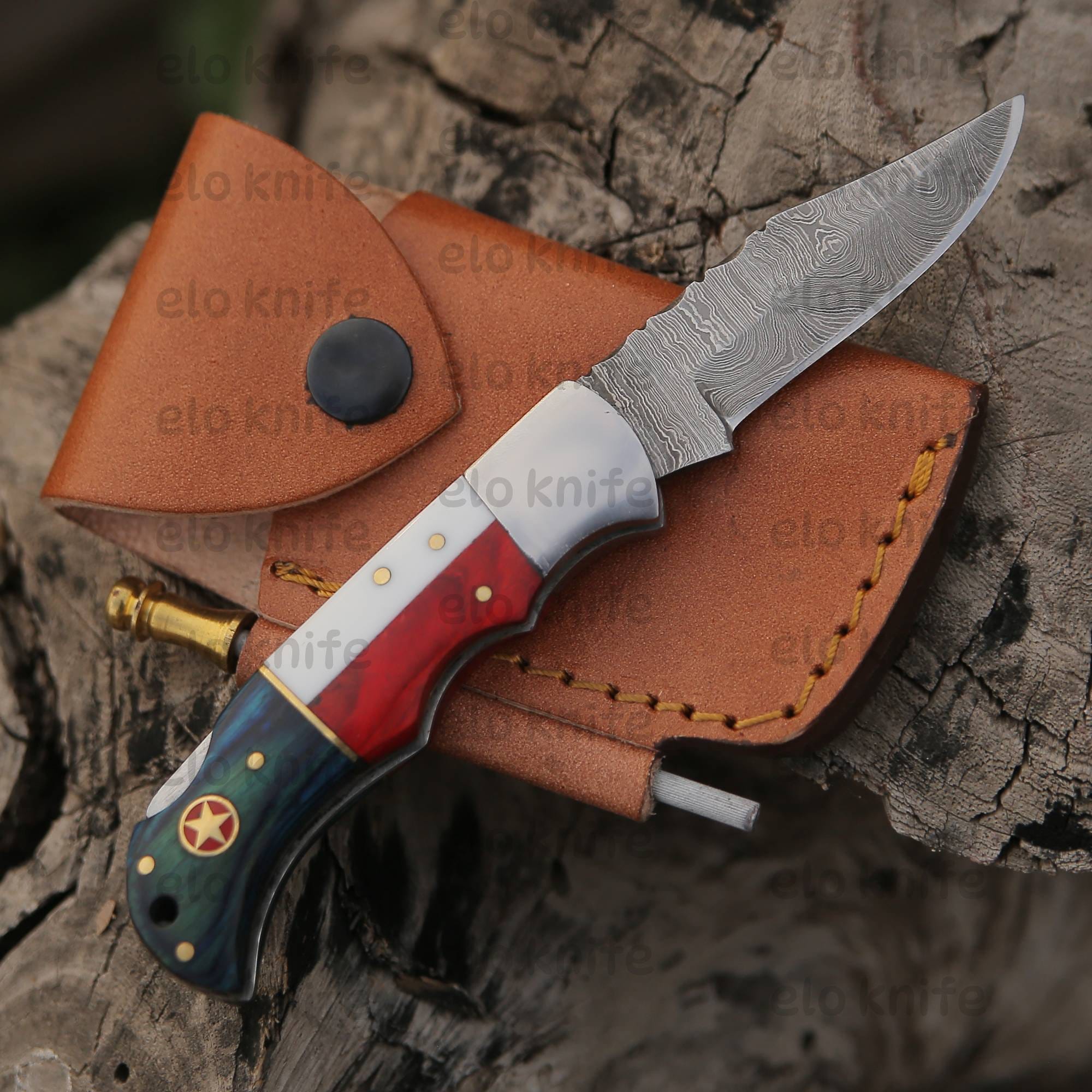 Custom Pocket Knife Handmade Damascus Folding Knives USA Texas - Etsy