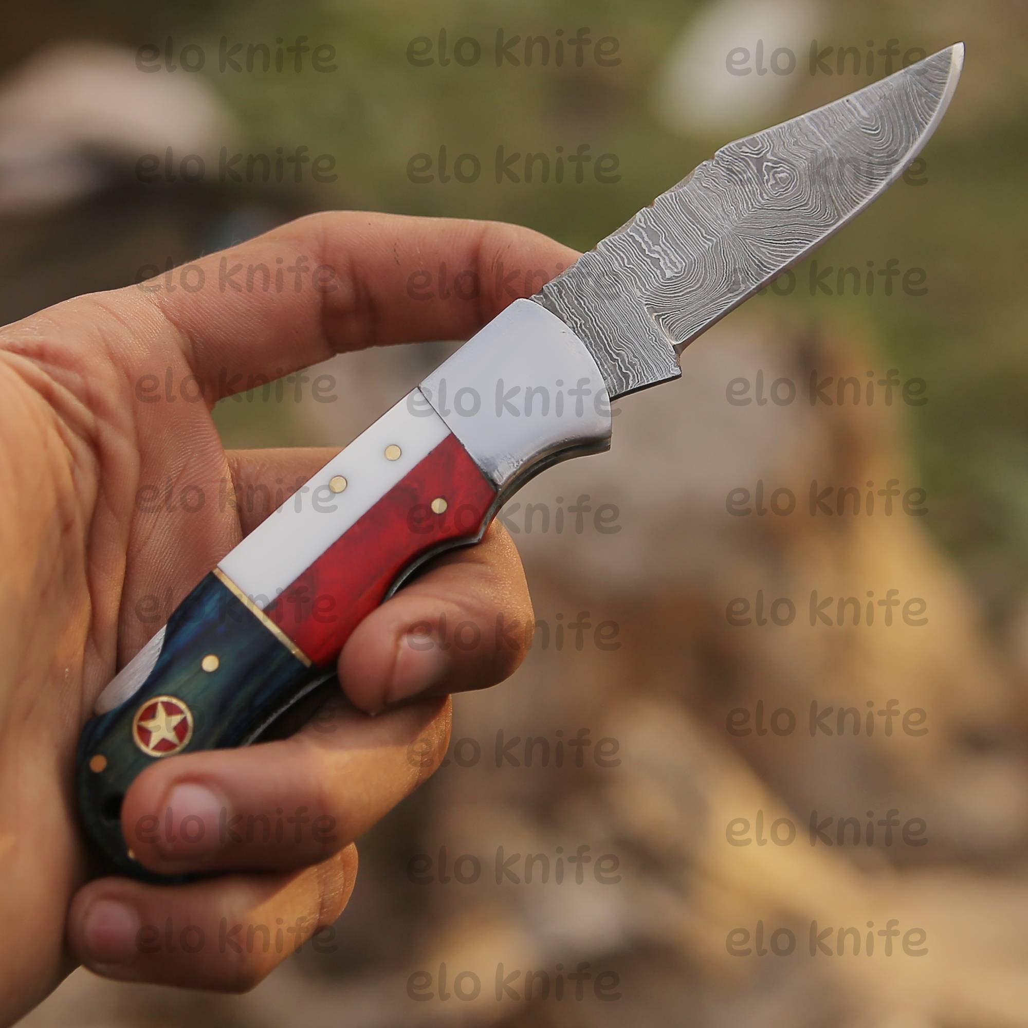 Custom Pocket Knife Handmade Damascus Folding Knives USA Texas - Etsy