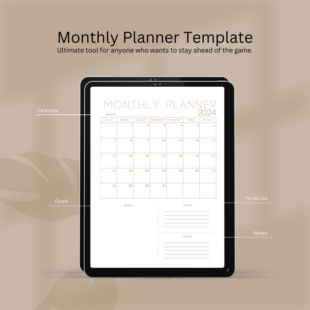 Digital Planner, Monthly Planner Template, 2024 Monthly Planner ...