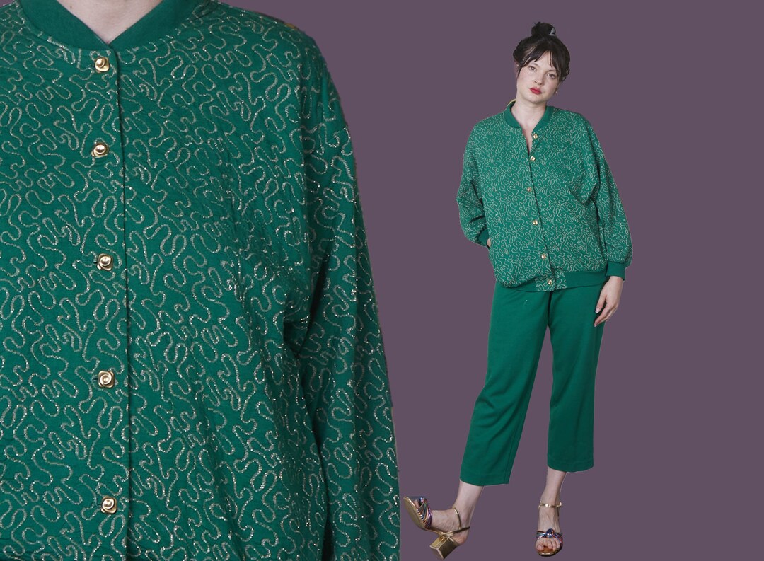 MATCHING VINTAGE SWEATSUIT 80S Gold Green Matching Set Pants Jacket Two ...