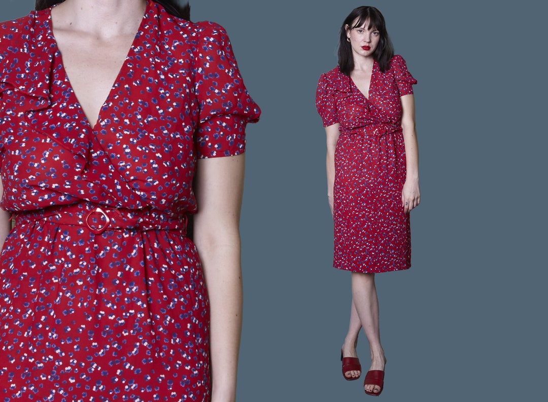 90s Floral Dress Tomato Girl Secretary Dress Vintage Ruffle High ...