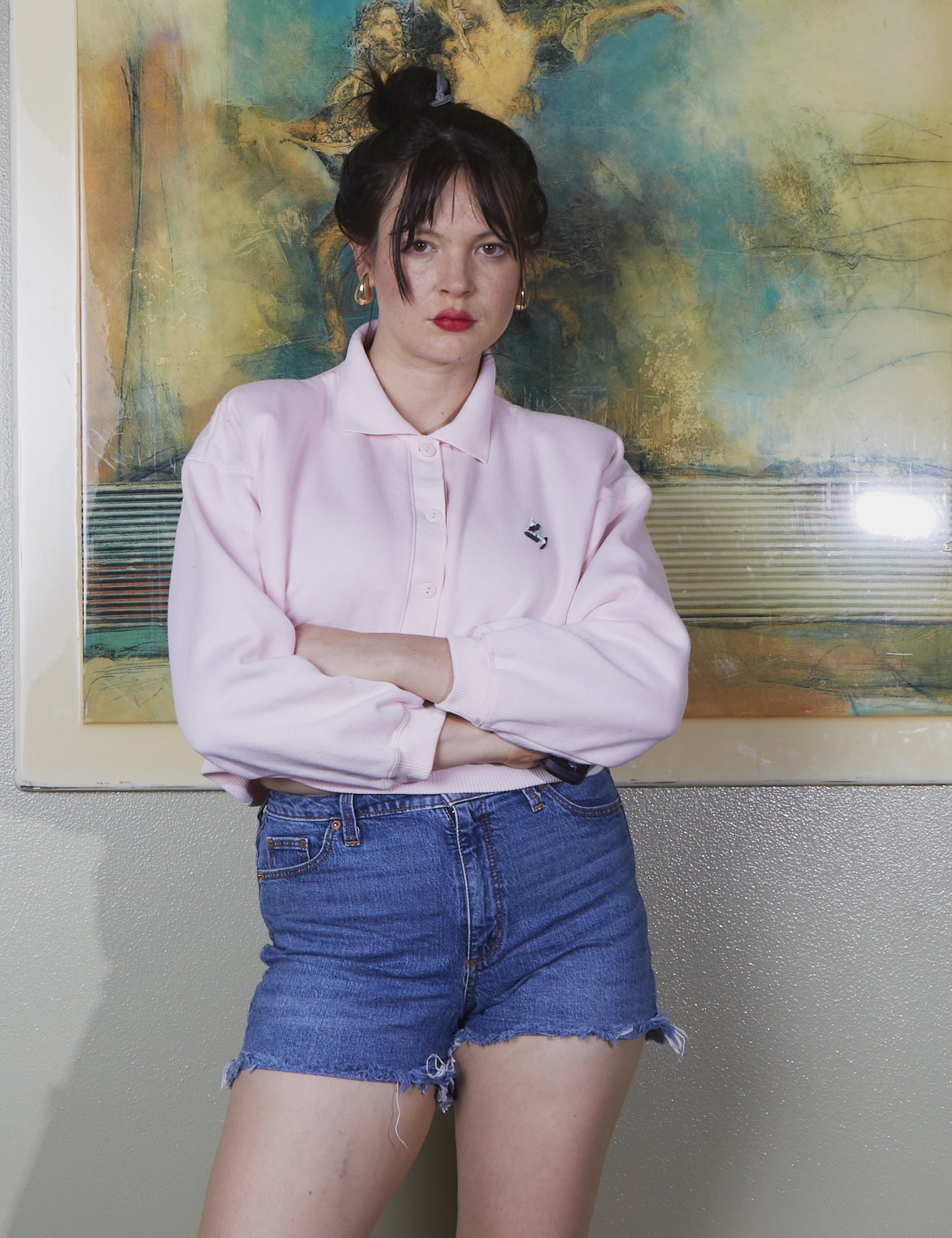 80s Crop Top Polo Collared Sweater Skii Shirt With Polo Collar Preppy ...