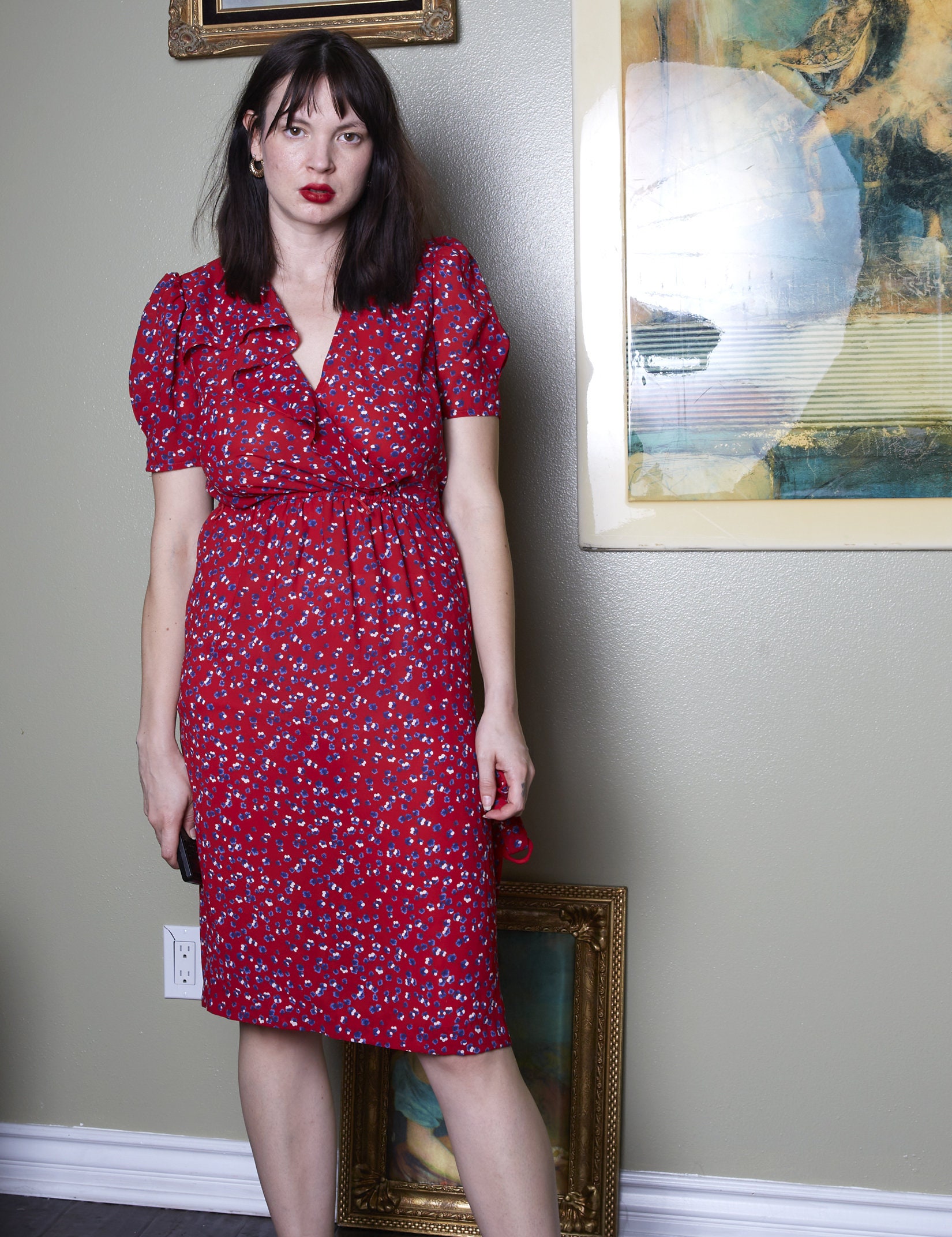 90s Floral Dress Tomato Girl Secretary Dress Vintage Ruffle High ...