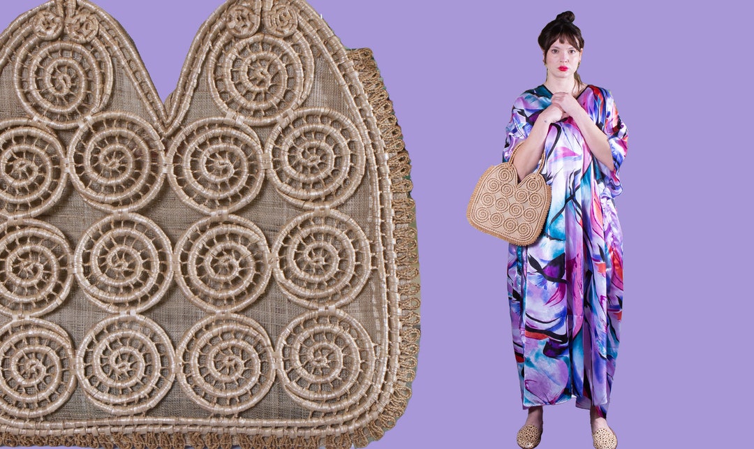 Brown Rattan Purse Strawn Boho Small Purse Swirls Woven Mini Hand Bag ...