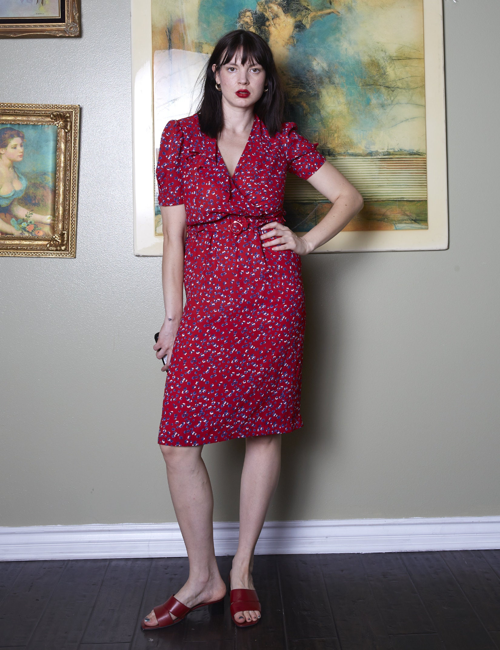 90s Floral Dress Tomato Girl Secretary Dress Vintage Ruffle High ...