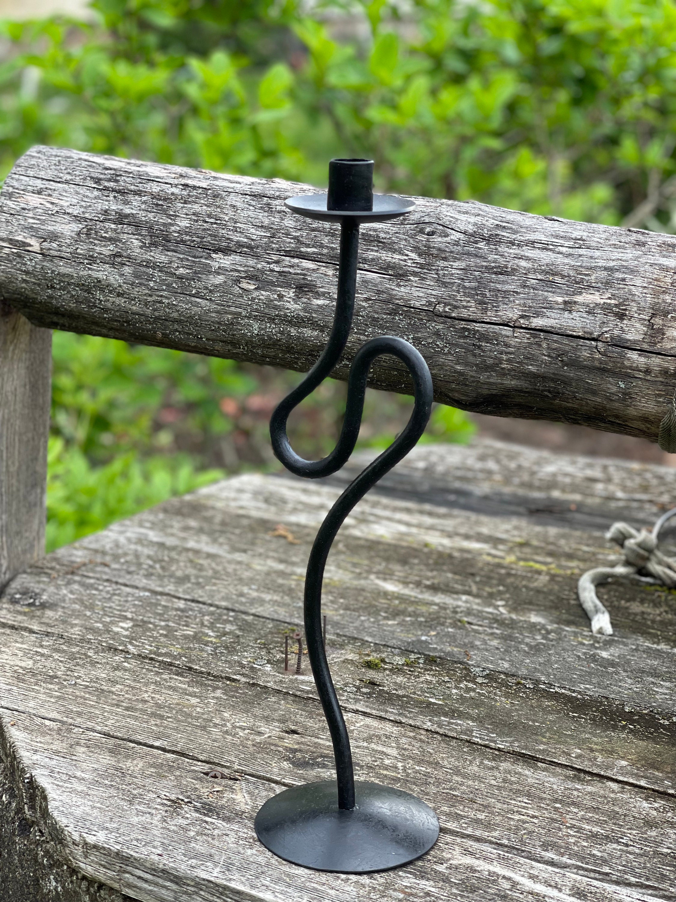 Handmade Wrought Iron Forged Standing Type Black Candlestick. Blacksmit ...