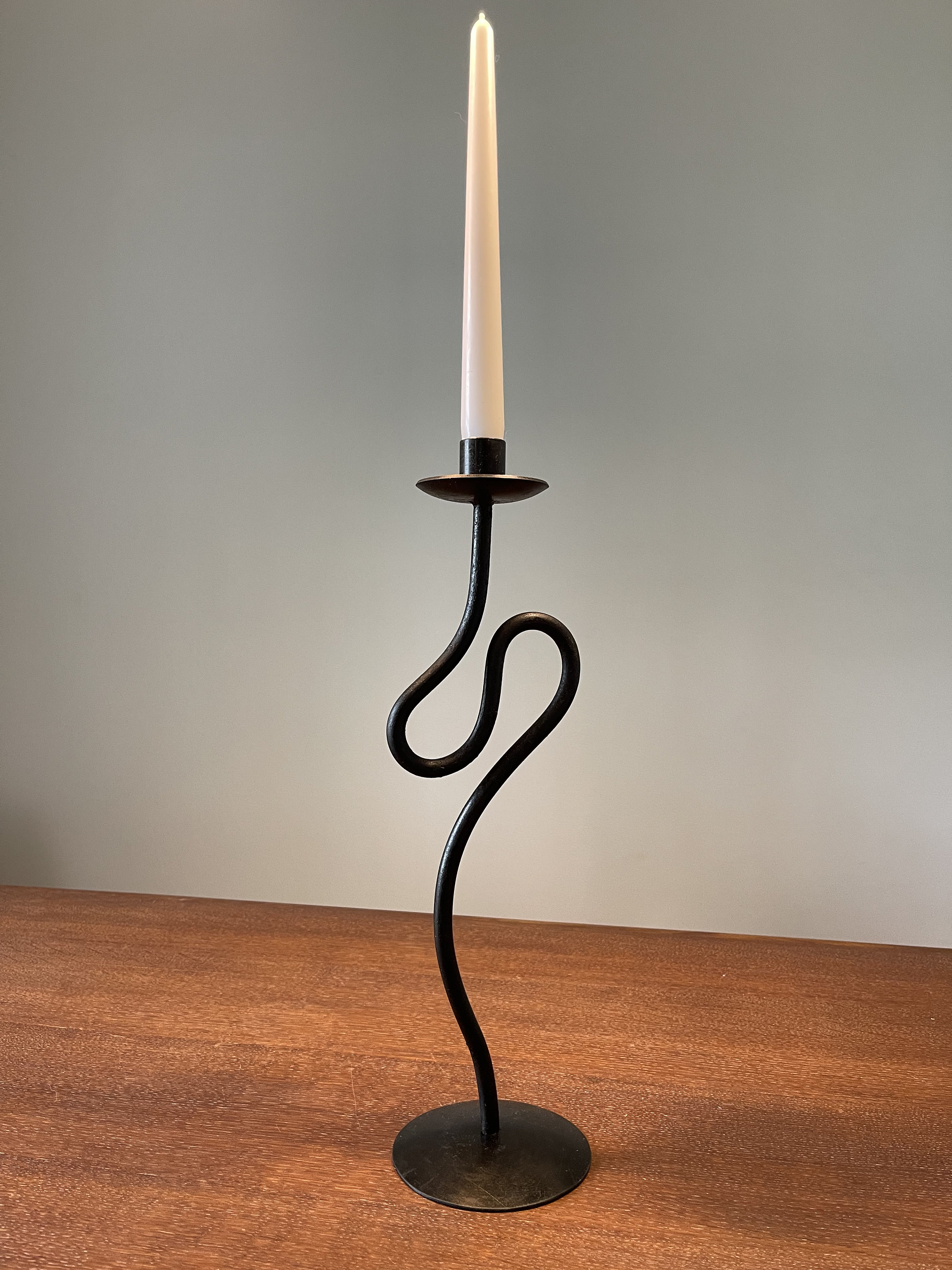 Handmade Wrought Iron Forged Standing Type Black Candlestick. Blacksmit ...