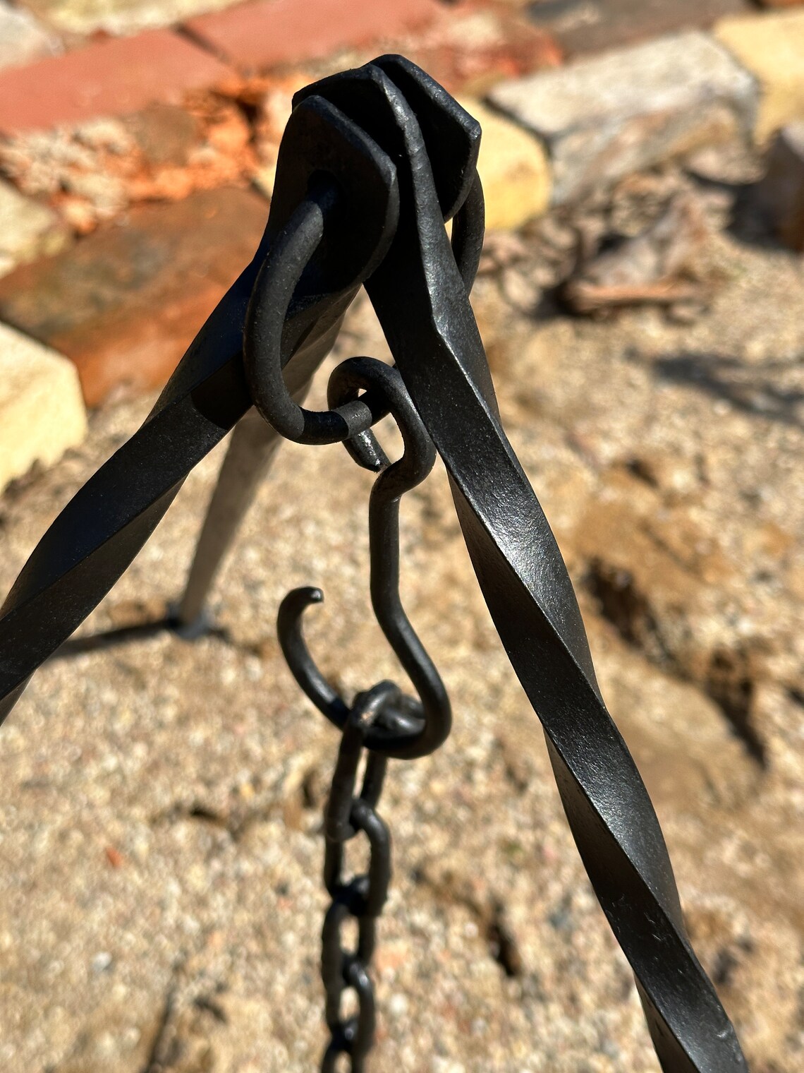 Strong Iron Campfire Cooking Tripod, Handmade With Wrought Iron Chain ...