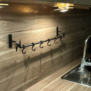 Hand-forged Wrought Iron Kitchen Pot Pan Rack With Sliding Hooks ...