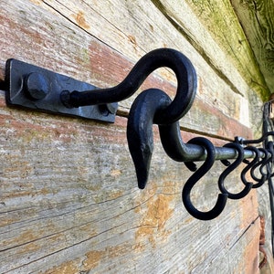 Handcrafted Blacksmith Forged Pan Rack With Sliding Hooks - Rustic ...