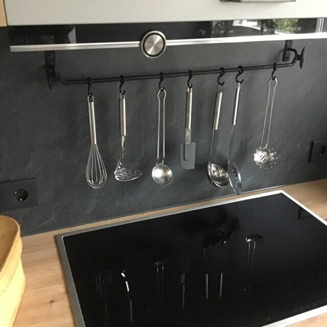 Hand-forged Wrought Iron Kitchen Pot Pan Rack With Sliding Hooks ...