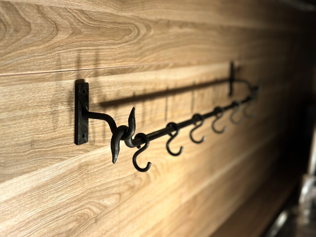 Hand-forged Wrought Iron Kitchen Pot Pan Rack With Sliding Hooks ...