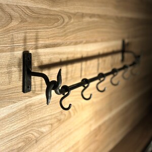 Hand-forged Wrought Iron Kitchen Pot Pan Rack With Sliding Hooks ...