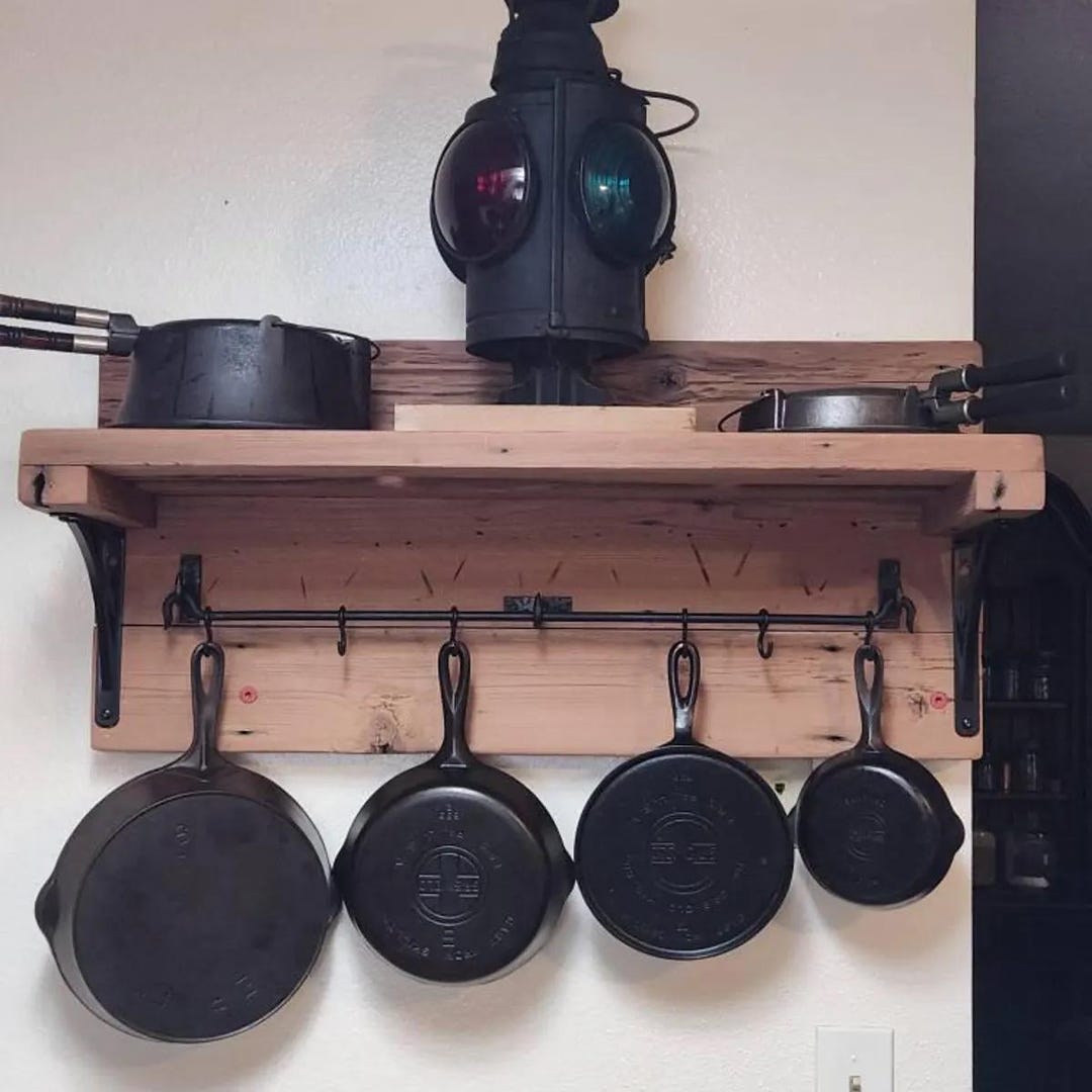 Handcrafted Blacksmith Forged Pan Rack With Sliding Hooks - Rustic ...
