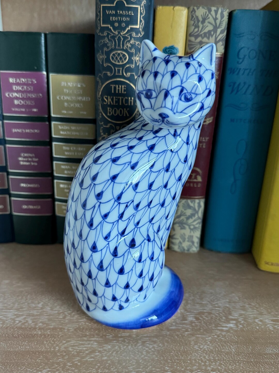 Andrea by Sadek Blue & White Fishnet Cat Figure - Etsy