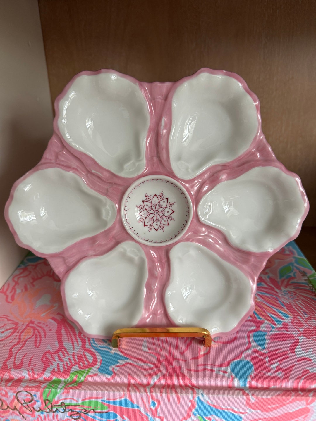 Pink Oyster Plate, Hand Painted Plate Porcelain Oyster Plate, Serving ...