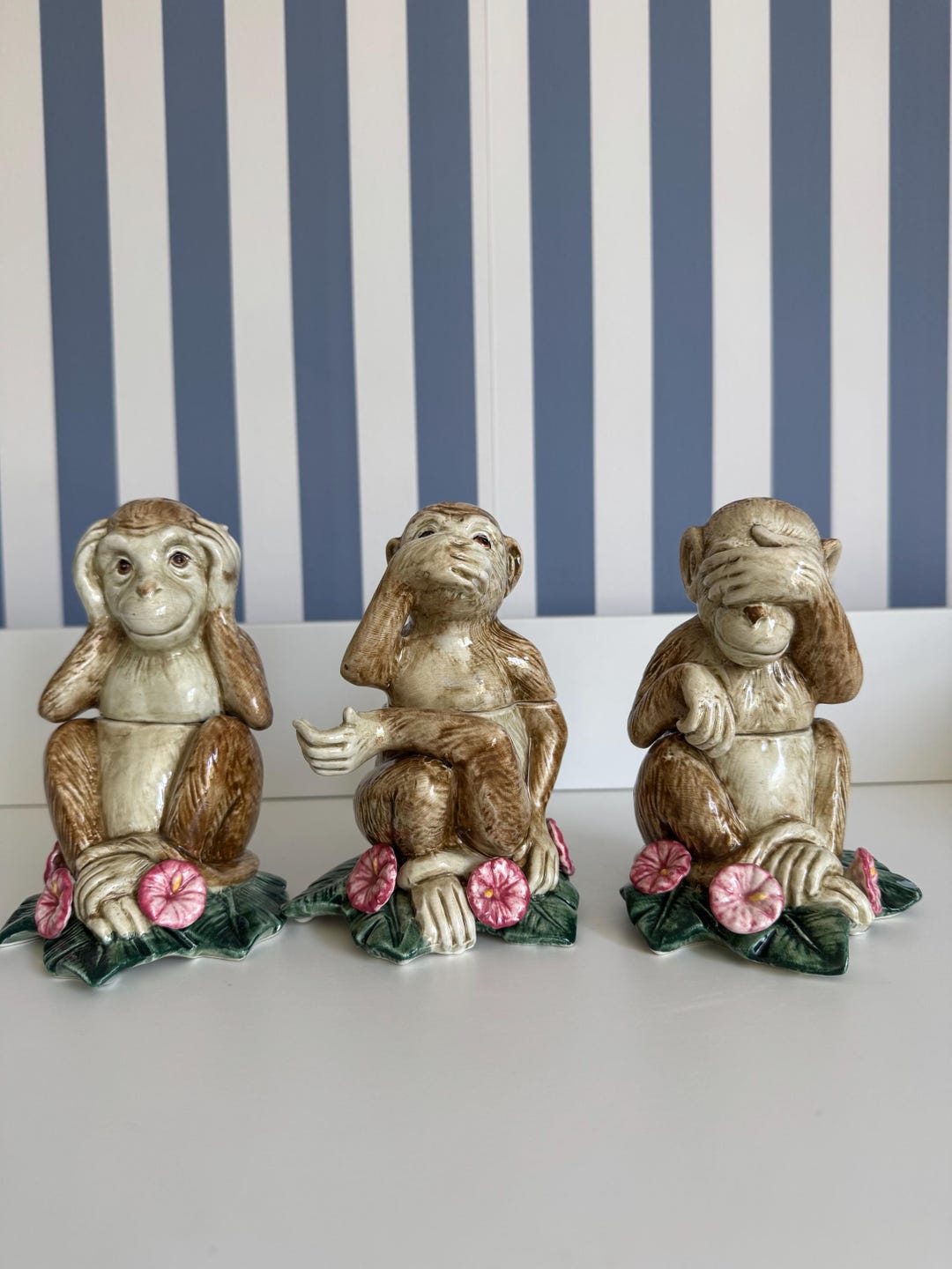 Rare Fitz and Floyd Majolica Monkey Condiment Set, See No Evil (damaged ...