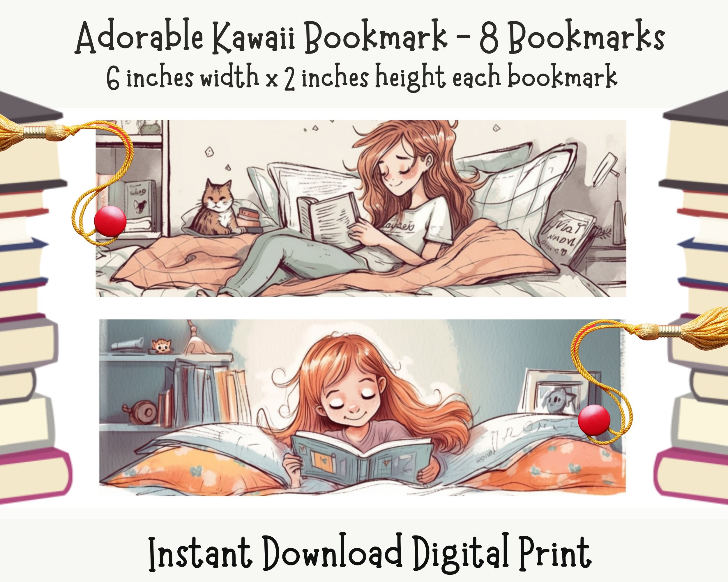 Cute Bookmark Kawaii Bookmark Cute Kawaii Bookmark - Etsy