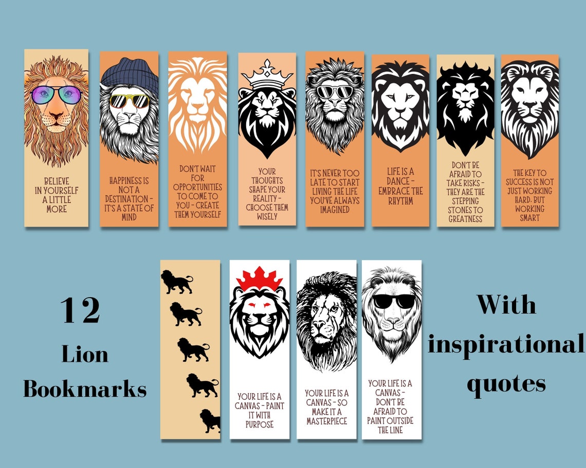Lion Bookmark Printable Cute Lion Bookmark Digital Animal Bookmark Big ...