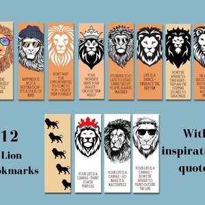 Lion Bookmark Printable Cute Lion Bookmark Digital Animal Bookmark Big ...