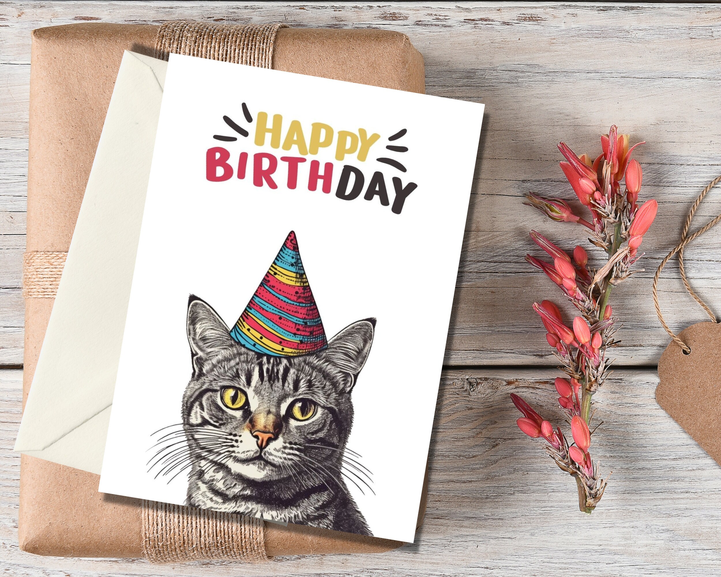 Cat Birthday Card Cat Lover Card Cute Cat Card Printable Greeting Card ...