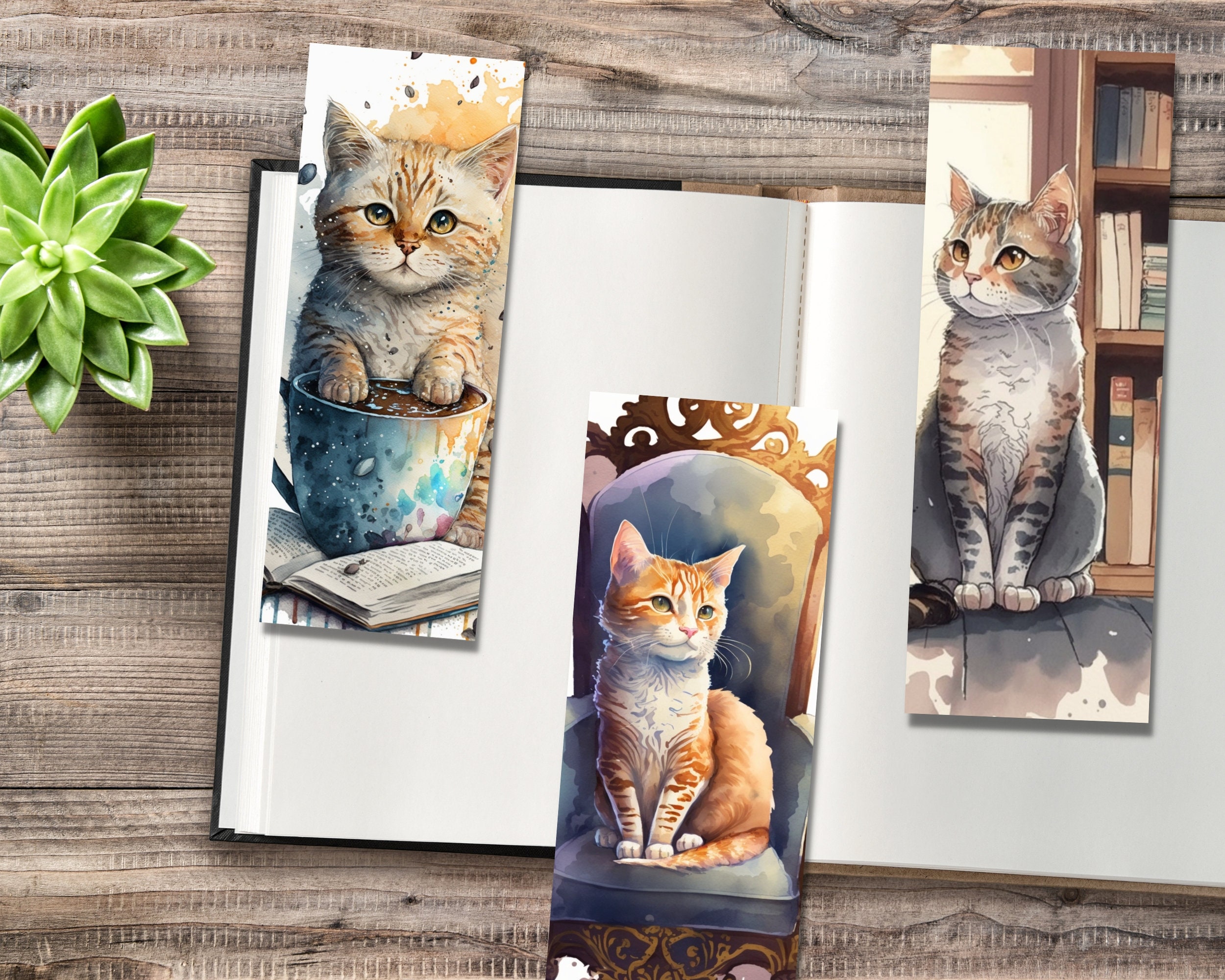 Cat Bookmark, Cute Bookmark, Cute Cat Bookmark, Cat Watercolor Bookmark ...