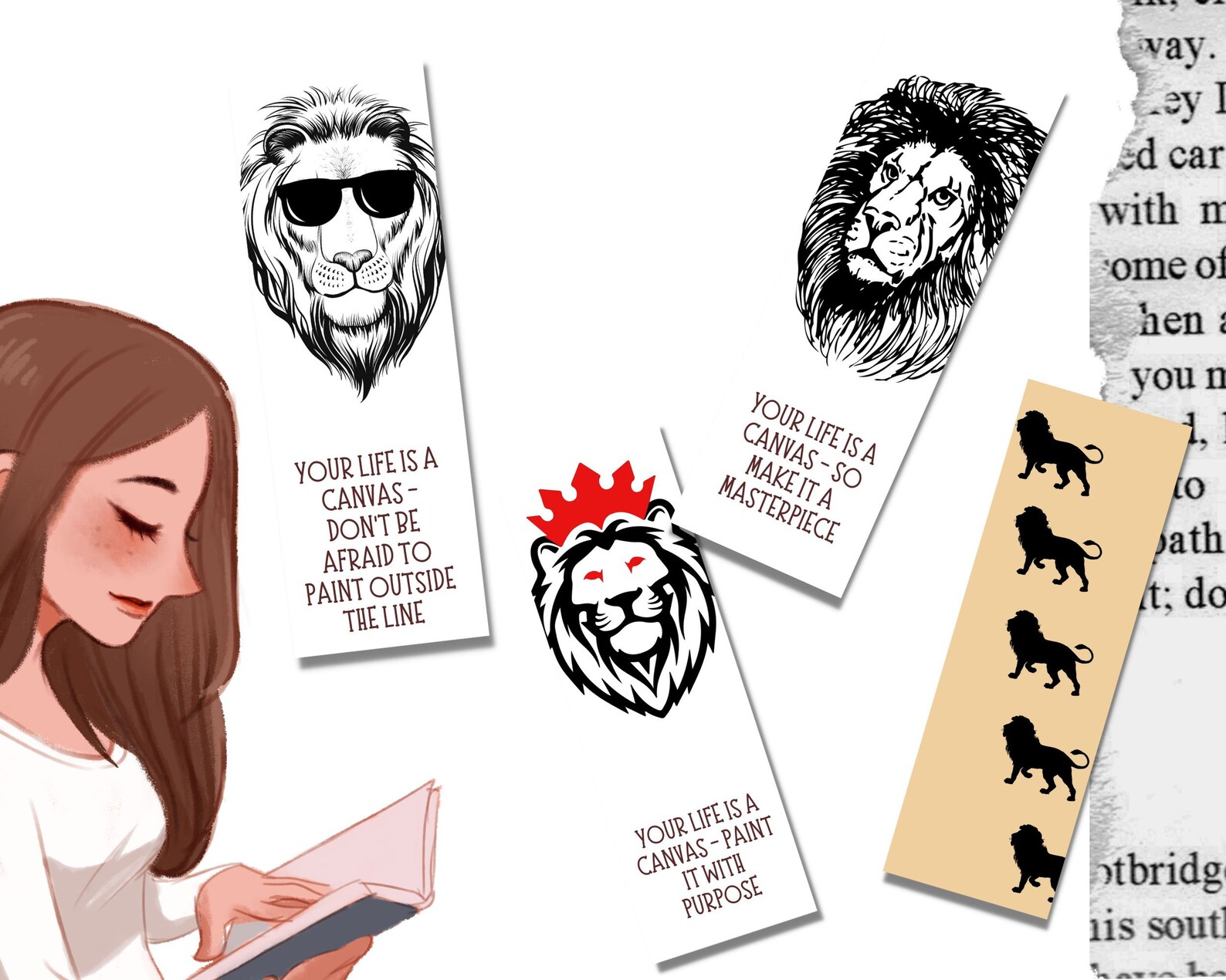 Lion Bookmark Printable Cute Lion Bookmark Digital Animal Bookmark Big ...