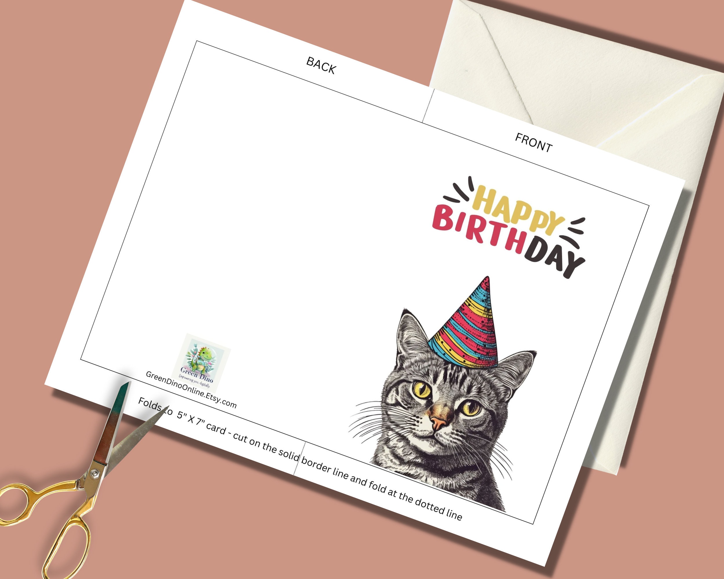 Cat Birthday Card Cat Lover Card Cute Cat Card Printable Greeting Card ...