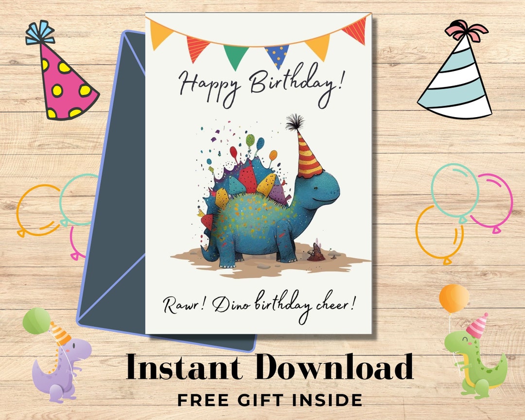 Dinosaur Birthday Card Digital Dinosaur Card Cute Dinosaur Card ...