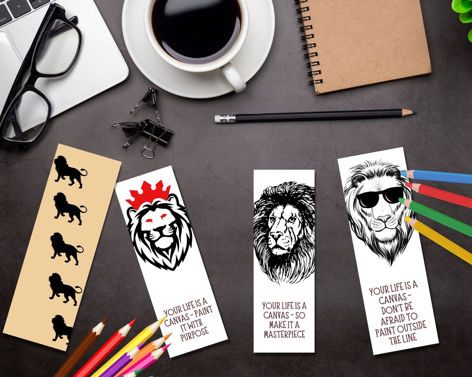 Lion Bookmark Printable Cute Lion Bookmark Digital Animal Bookmark Big ...