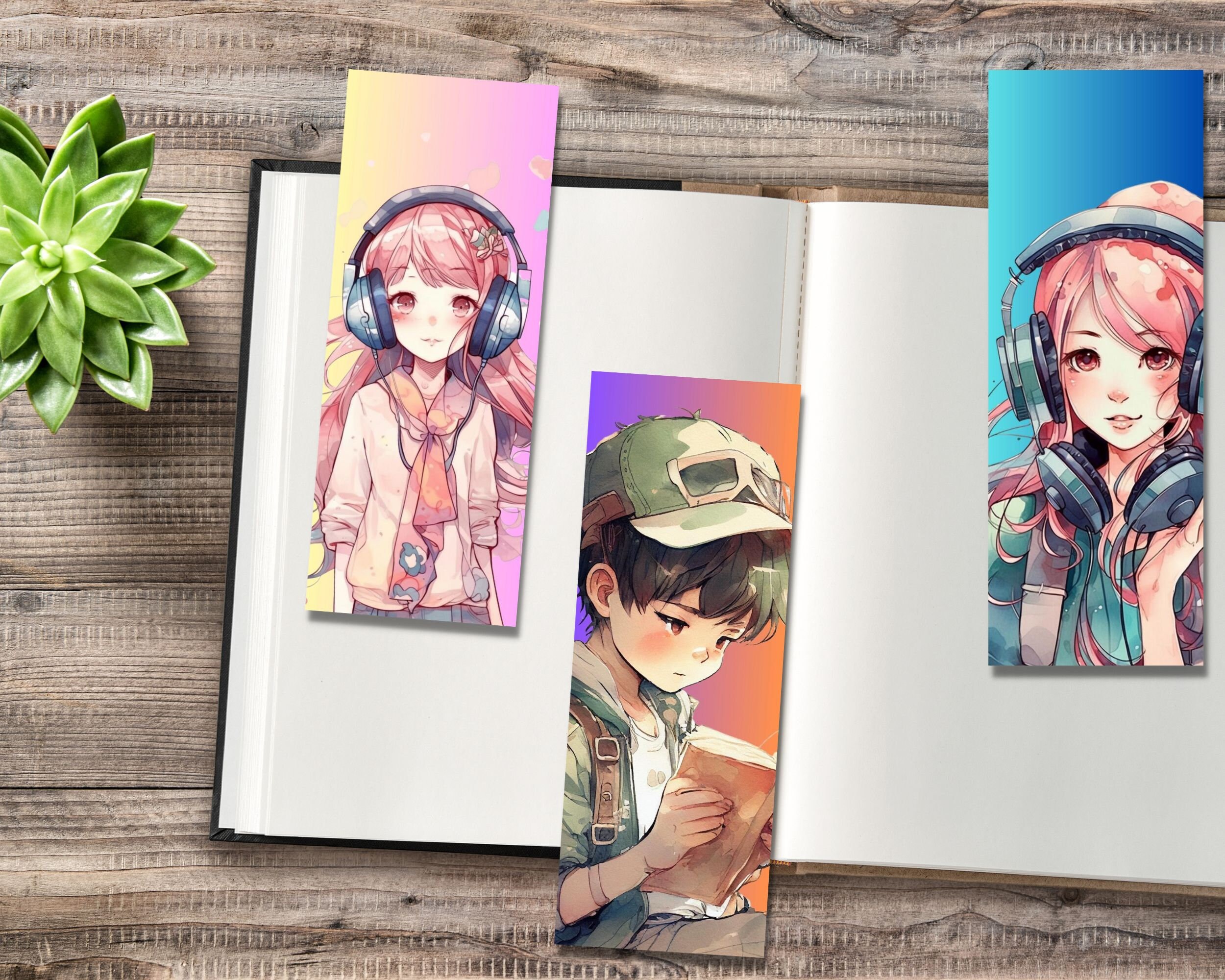 Kawaii Bookmark, Anime Bookmark, Cute Kawaii Bookmark, Watercolor ...