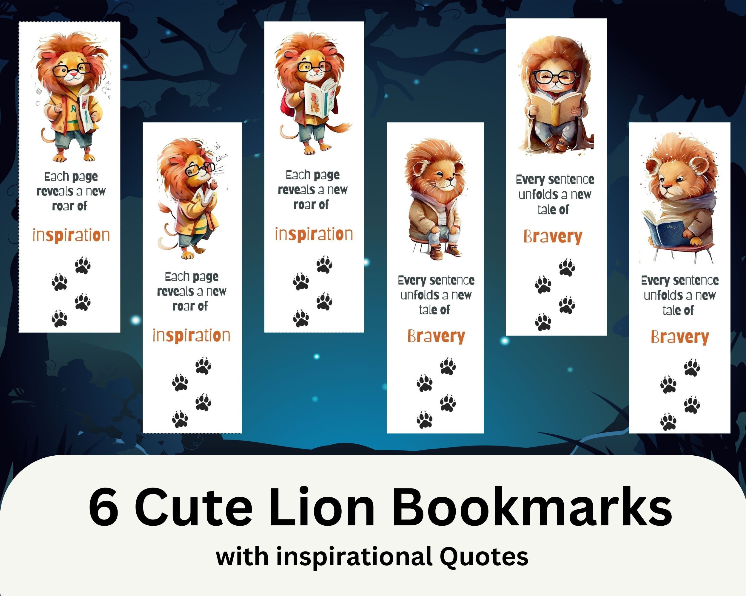 Lion Bookmark Printable Cute Lion Bookmark Digital Animal - Etsy UK