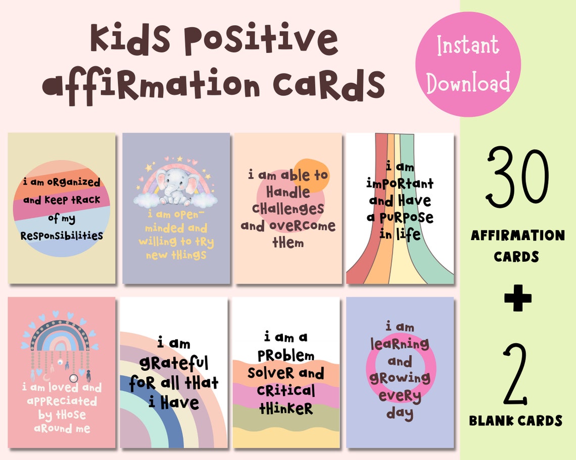 Positive Affirmation Cards for Kids Positive Messages for Kids in ...