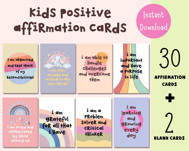 Positive Affirmation Cards for Kids Positive Messages for Kids in ...