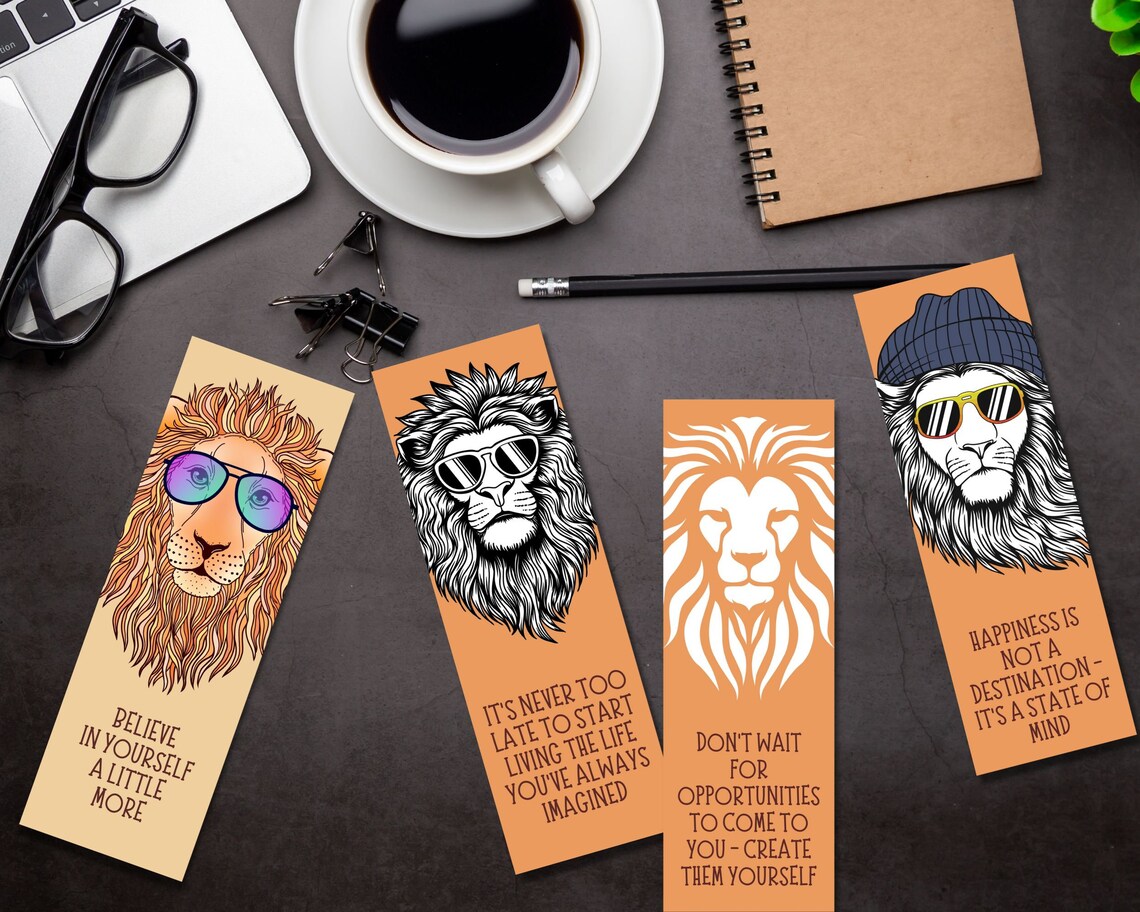 Lion Bookmark Printable Cute Lion Bookmark Digital Animal Bookmark Big ...