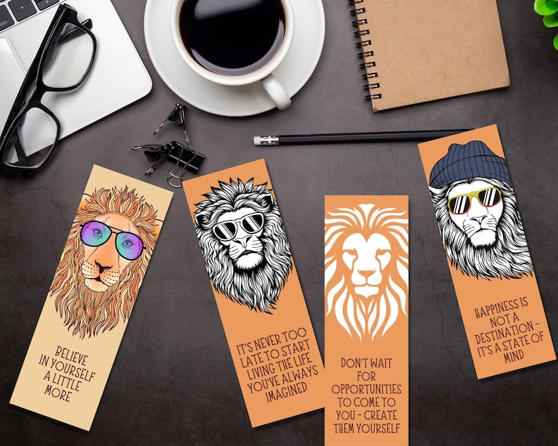 Lion Bookmark Printable Cute Lion Bookmark Digital Animal Bookmark Big ...
