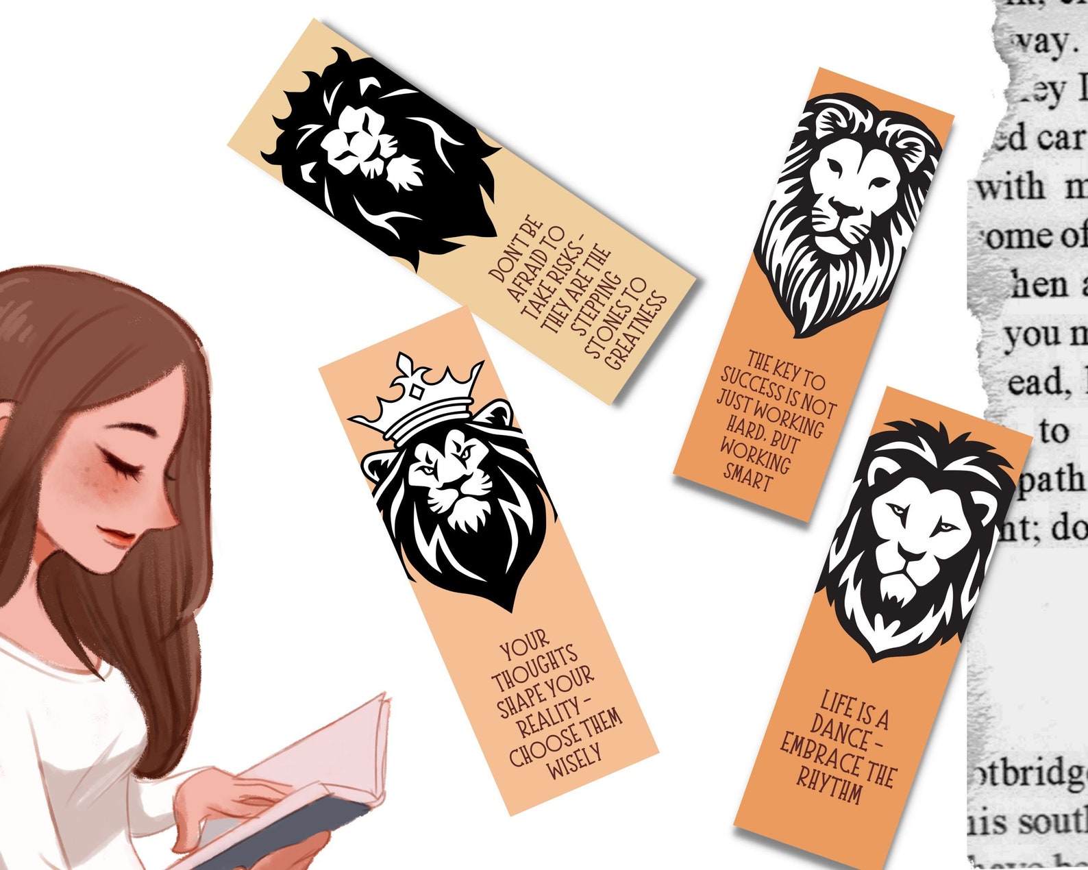 Lion Bookmark Printable Cute Lion Bookmark Digital Animal Bookmark Big ...