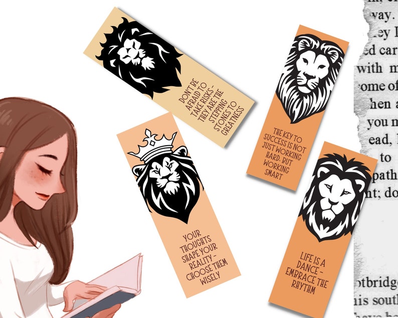 Lion Bookmark Printable Cute Lion Bookmark Digital Animal Bookmark Big ...