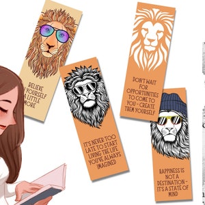 Lion Bookmark Printable Cute Lion Bookmark Digital Animal Bookmark Big ...