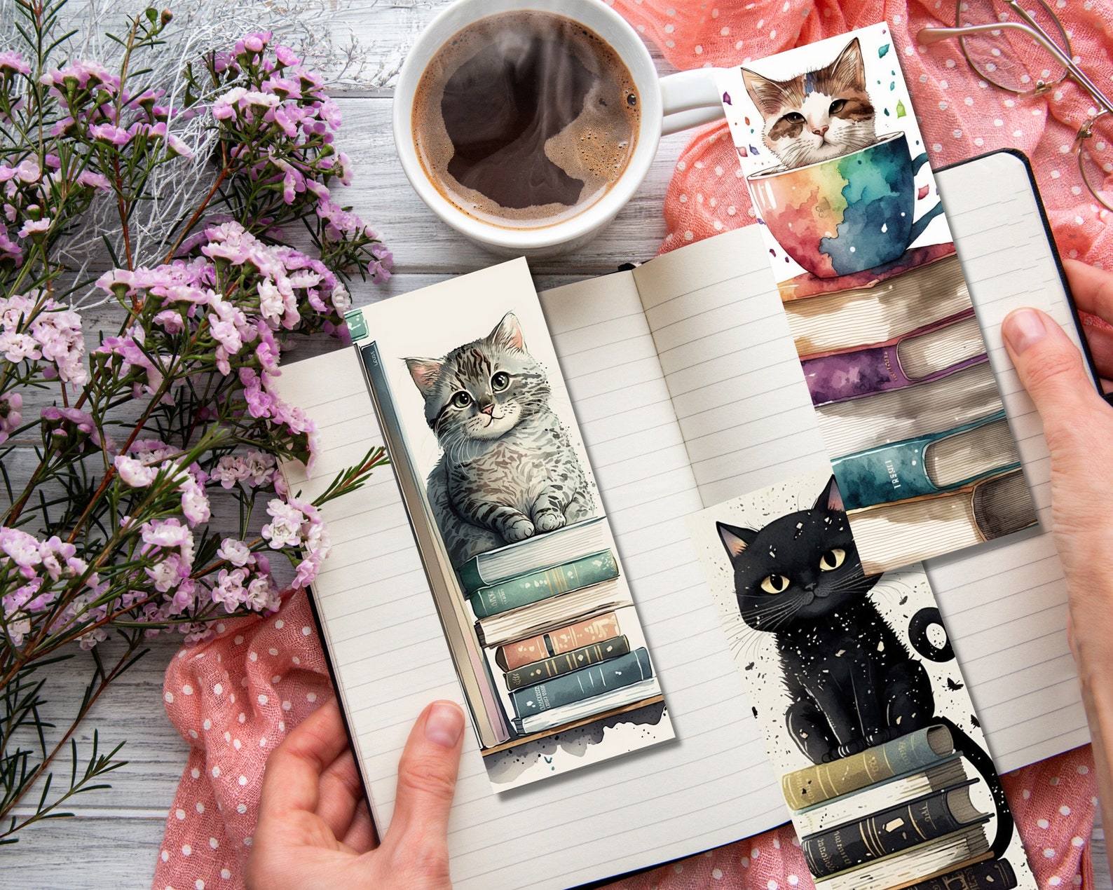 Cat Bookmark, Cute Bookmark, Cute Cat Bookmark, Cat Watercolor Bookmark ...
