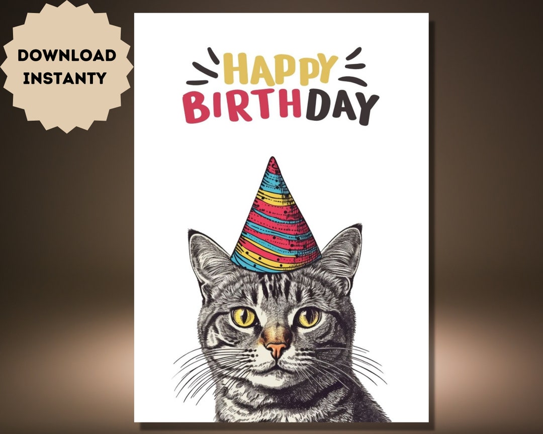 Cat Birthday Card Cat Lover Card Cute Cat Card Printable Greeting Card ...