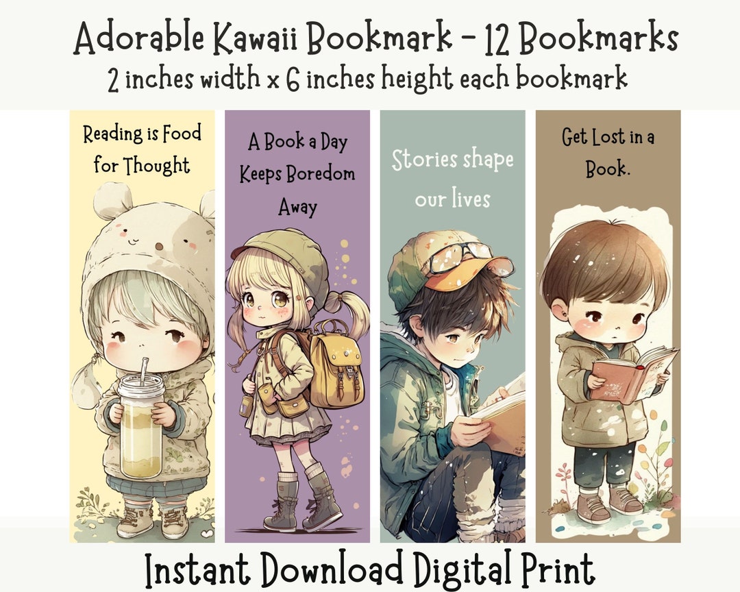 Kawaii Bookmark, Anime Bookmark, Cute Kawaii Bookmark, Watercolor ...